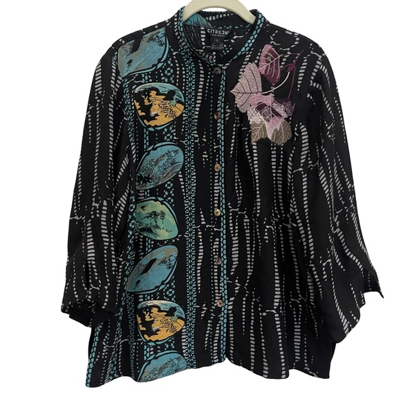 Citron | Tops | Citron Santa Monica Artsy Embroidered Button Up Tunic ...